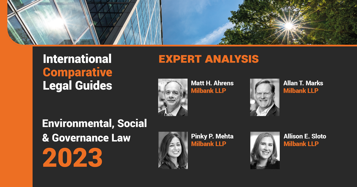 Milbank Attorneys Author Chapter on ESG Considerations in ICLG ...